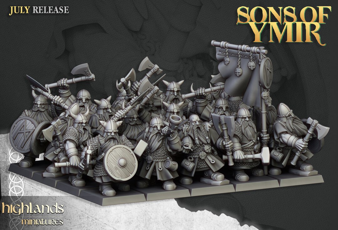 Dwarf Warriors With Shields, Highlands Miniatures, Sons of Ymir, 9th Age, Fantasy, Dwarfs ...