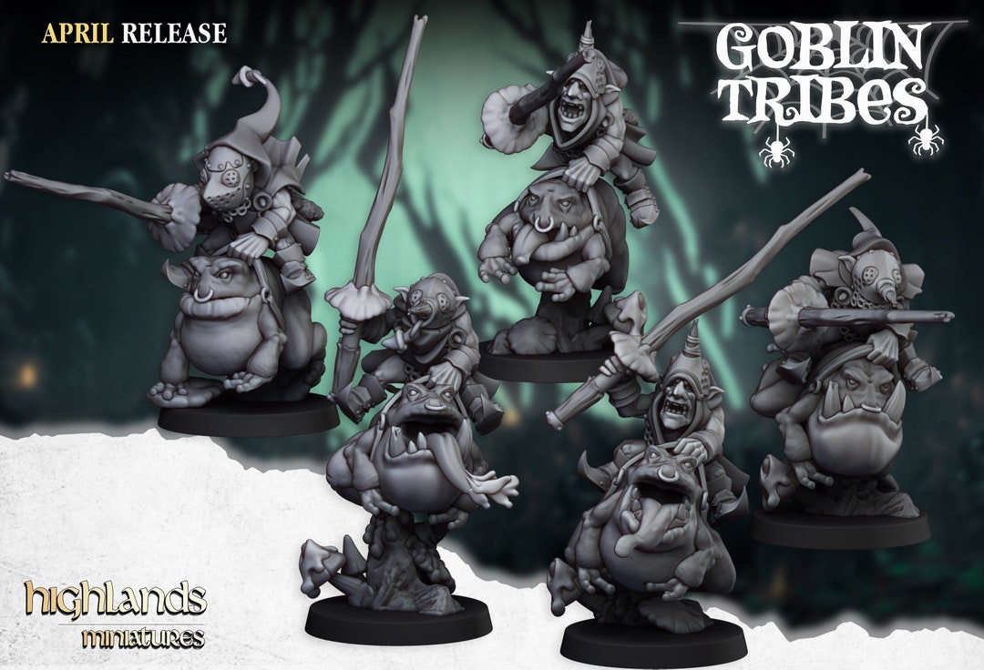 Swamp Goblin Frog Riders With Sticks [5 Models], Highlands Miniatures ...