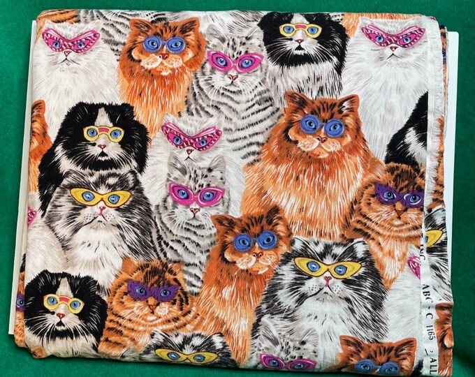 Coffee & Cats Fabric Coffee Cats by Pinkowlet Novelty Kitsch Kitty Cats ...