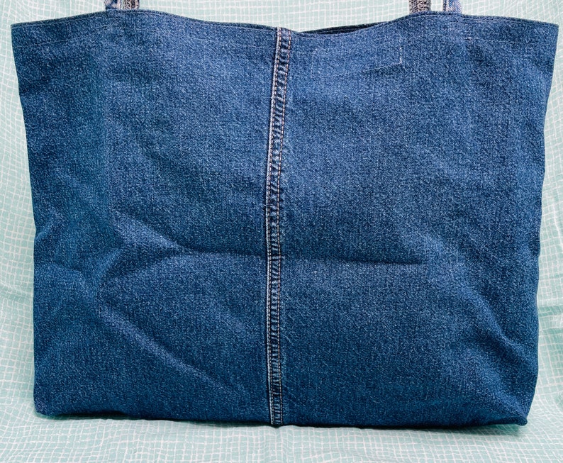 Unlined Jean Denim Tote Bag, Upcycled, Recycled, With Embroidered ...