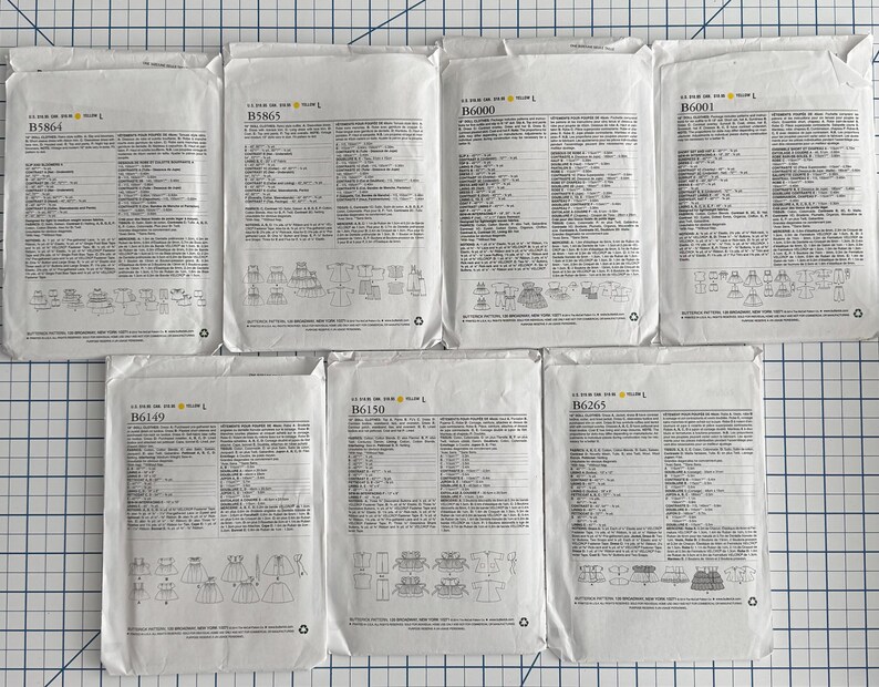 Set of Seven Butterick Retro 18" Doll Clothes Patterns - Etsy