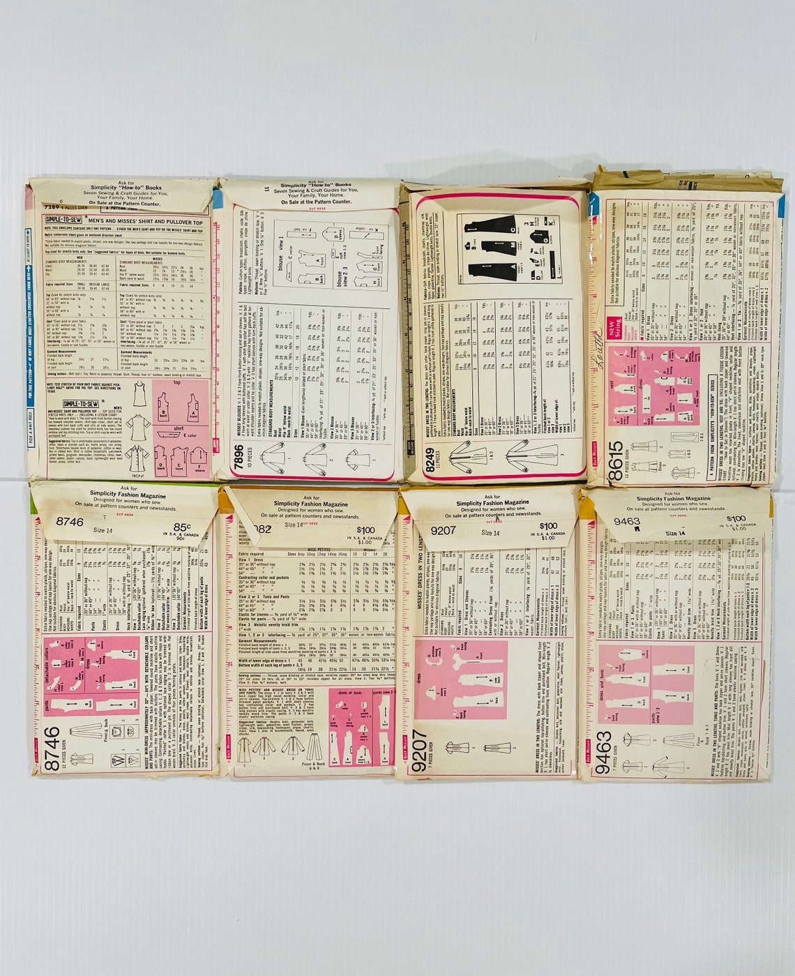 Vintage Sewing Patterns Simplicity 7289, 7896, 8249, 8615, 8746, 9082 ...
