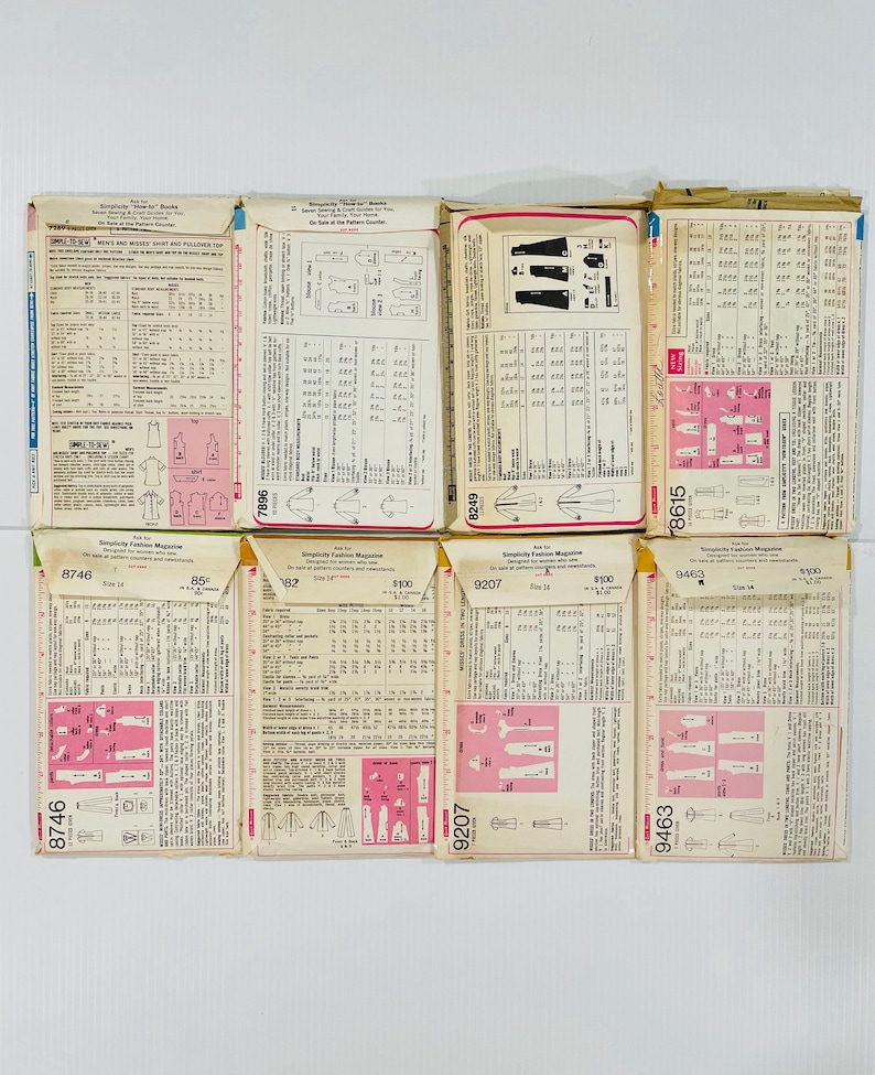 Vintage Sewing Patterns Simplicity 7289, 7896, 8249, 8615, 8746, 9082 ...