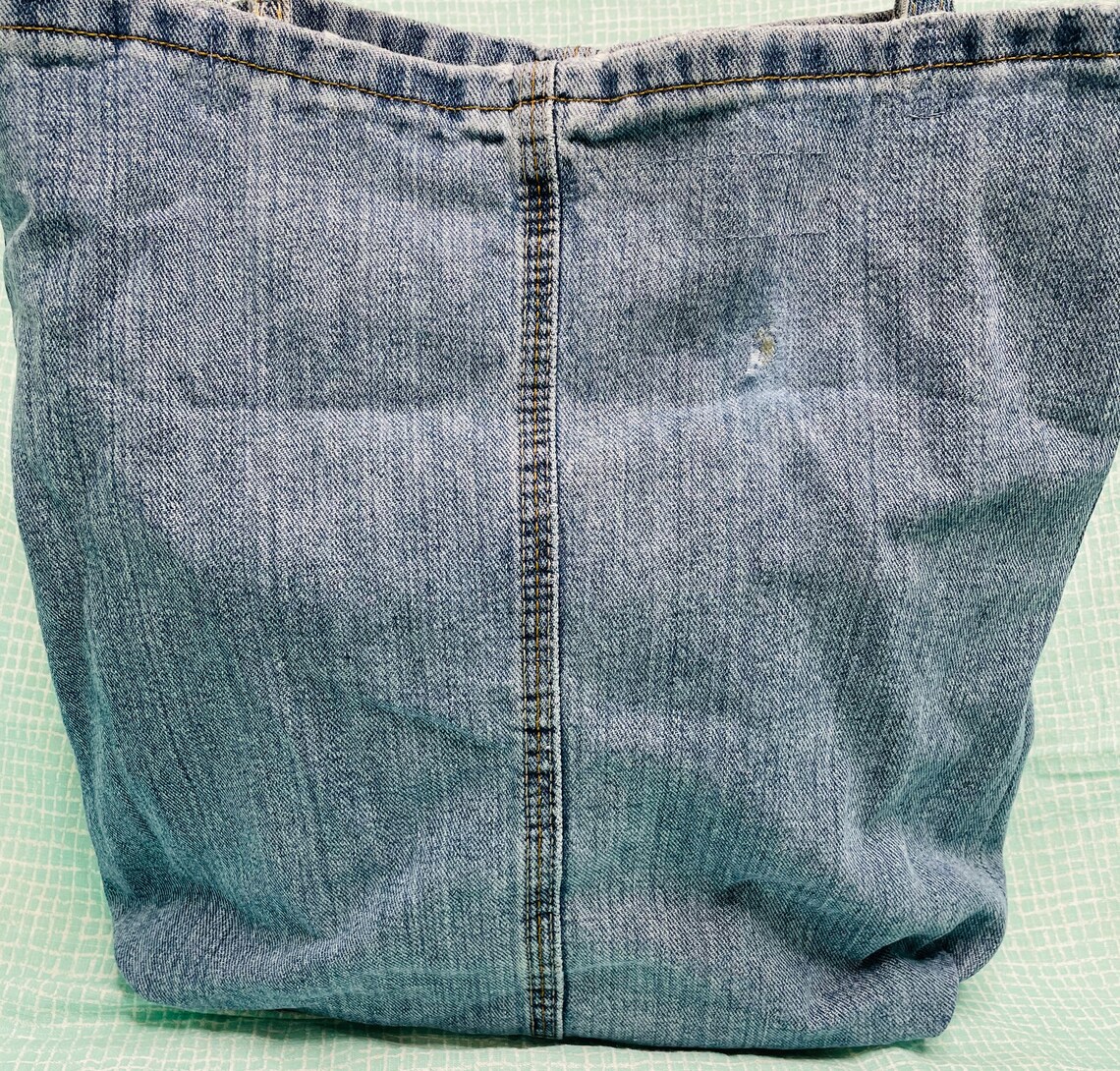 Unlined Jean Denim Tote Bag, Upcycled, Recycled, With Embroidered ...