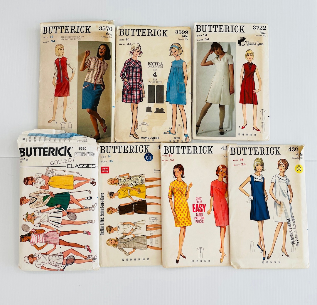 Patrones de costura vintage Butterick 3570, 3599, 3722, 6320, 4818 ...