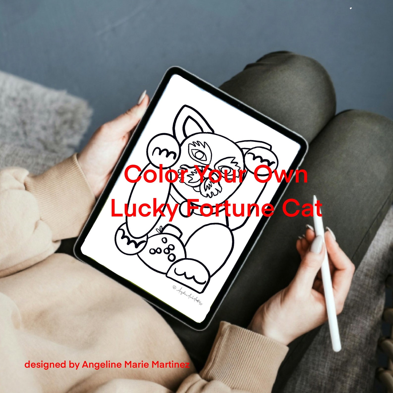 Lucky Fortune Beckoning Calm Cat Maneki Neto Color Page Printable or ...