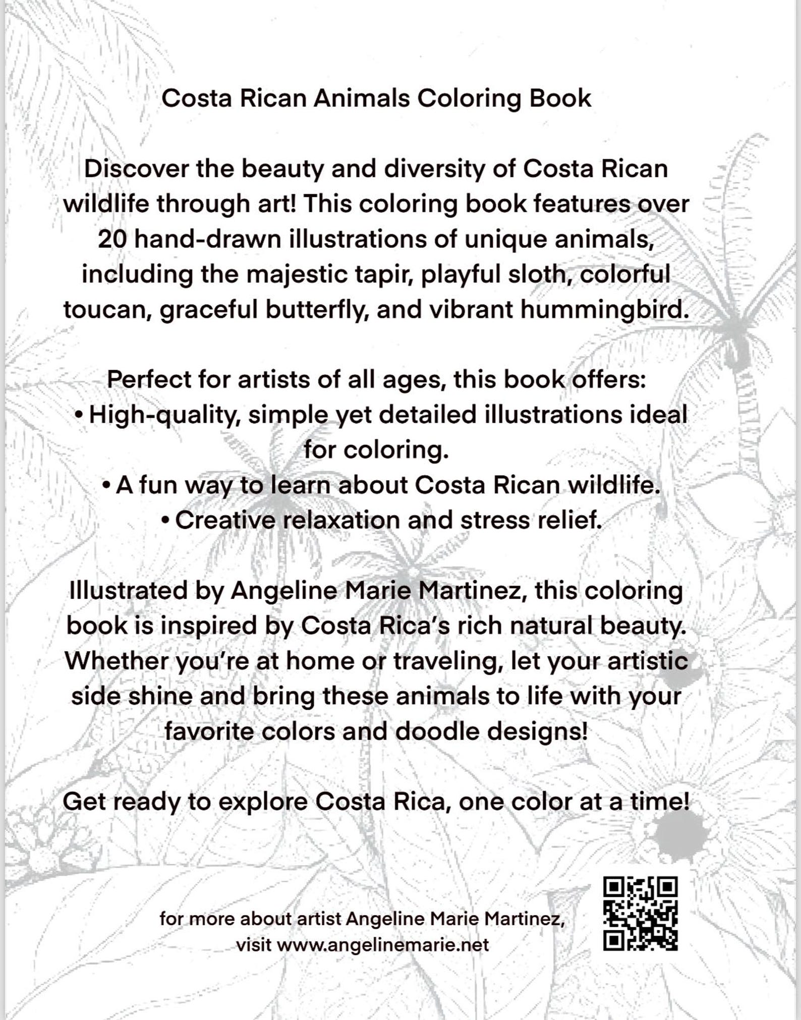 Costa Rican Animals Coloring Book - 32 Tropical Wildlife Original Hand ...