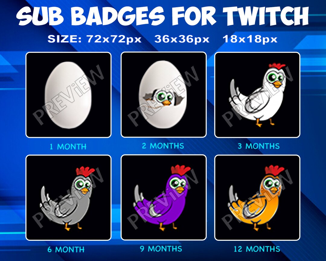 6 Chicken Sub / Bit Badges for Twitch Kick, Loyalty Badges Pack for ...