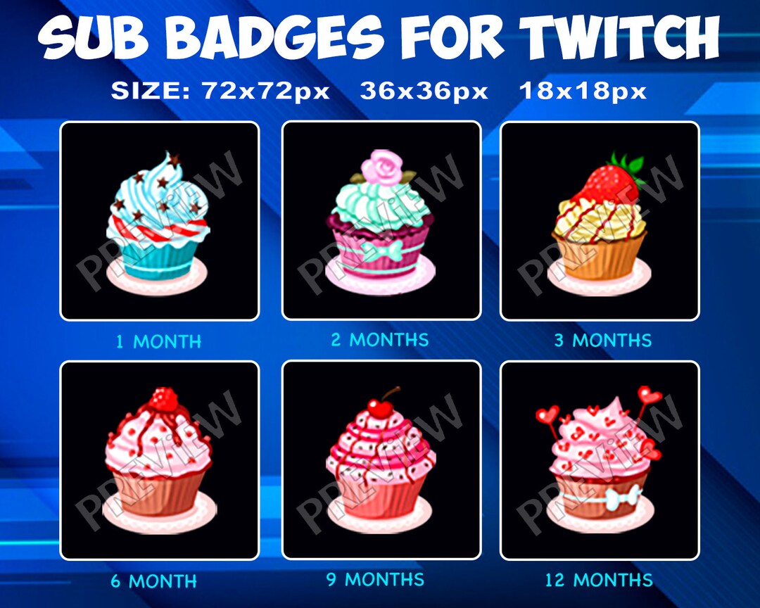 6 Cupcake Sub / Bit Badges for Twitch Kick, Loyalty Badges Pack for ...