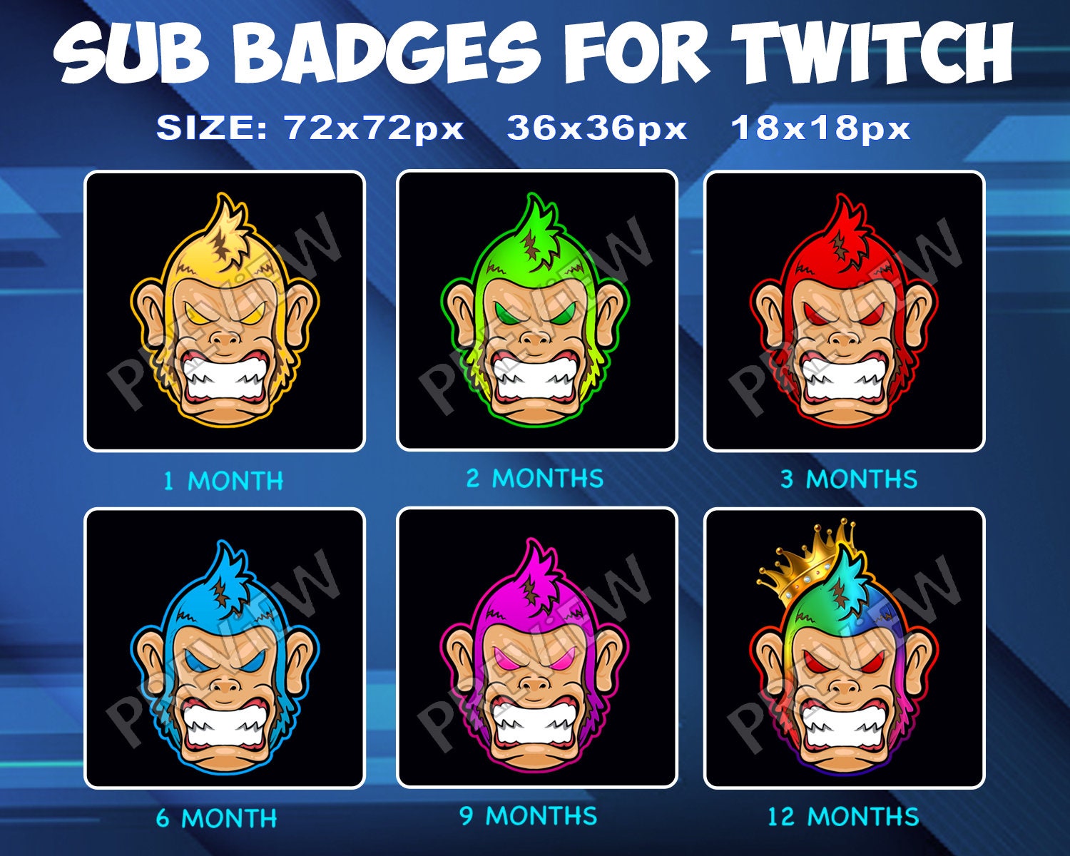 Monkey Twitch Kick Sub Badges Subscribers Sub Bit Loyalty Badges ...