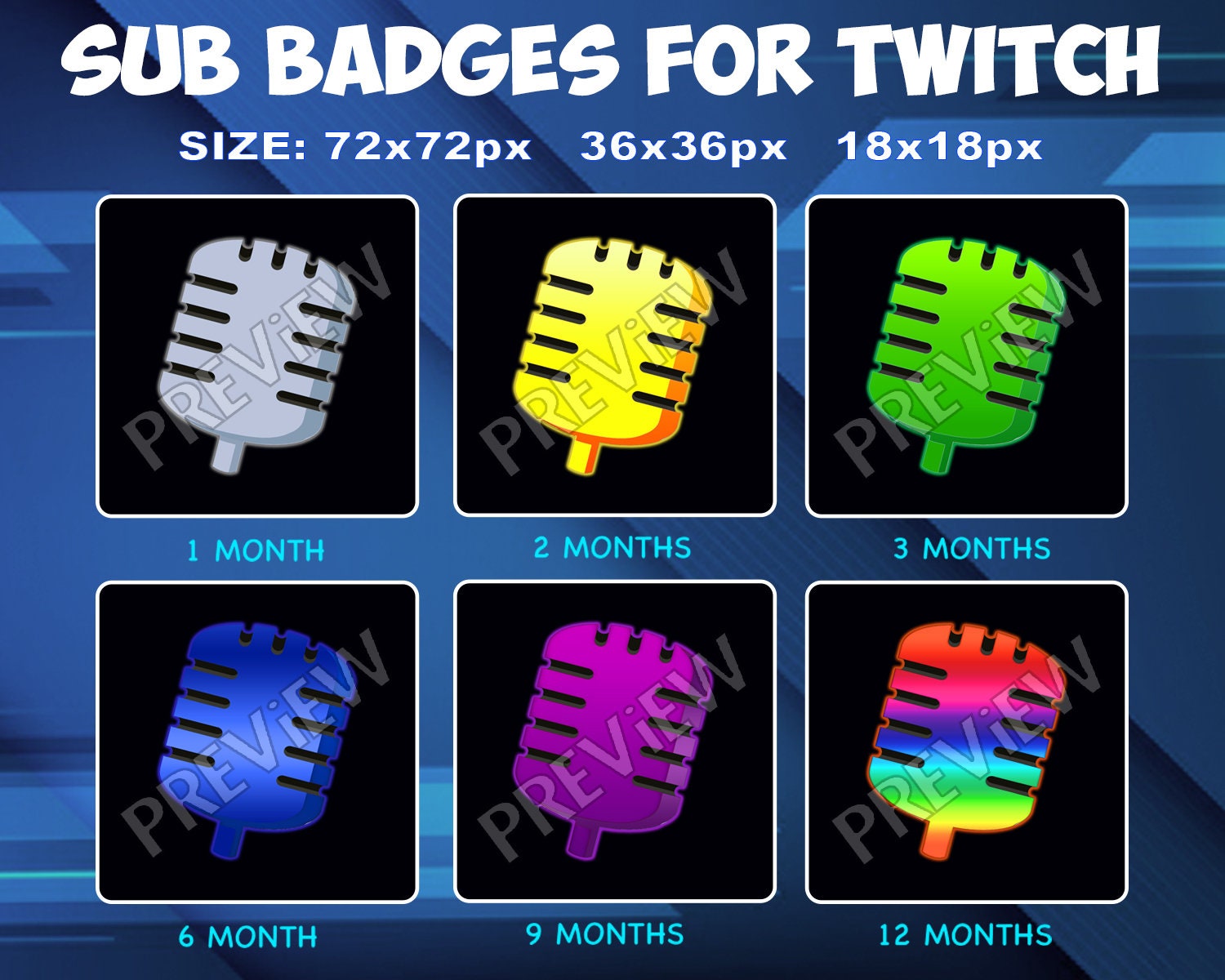 Microphone Twitch Kick Sub Badges Subscribers Sub Bit Loyalty Badges ...