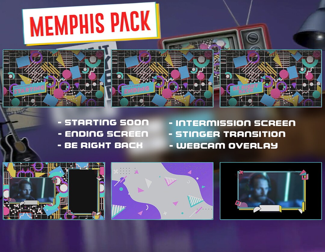Twitch Memphis Screens Pack Overlay Twitch Package - Etsy