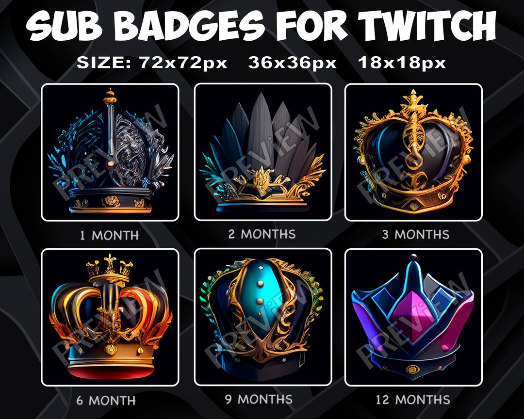 Crown Sub Badges | Twitch Kick Crowns Subscribers Loyalty Sub Bit ...