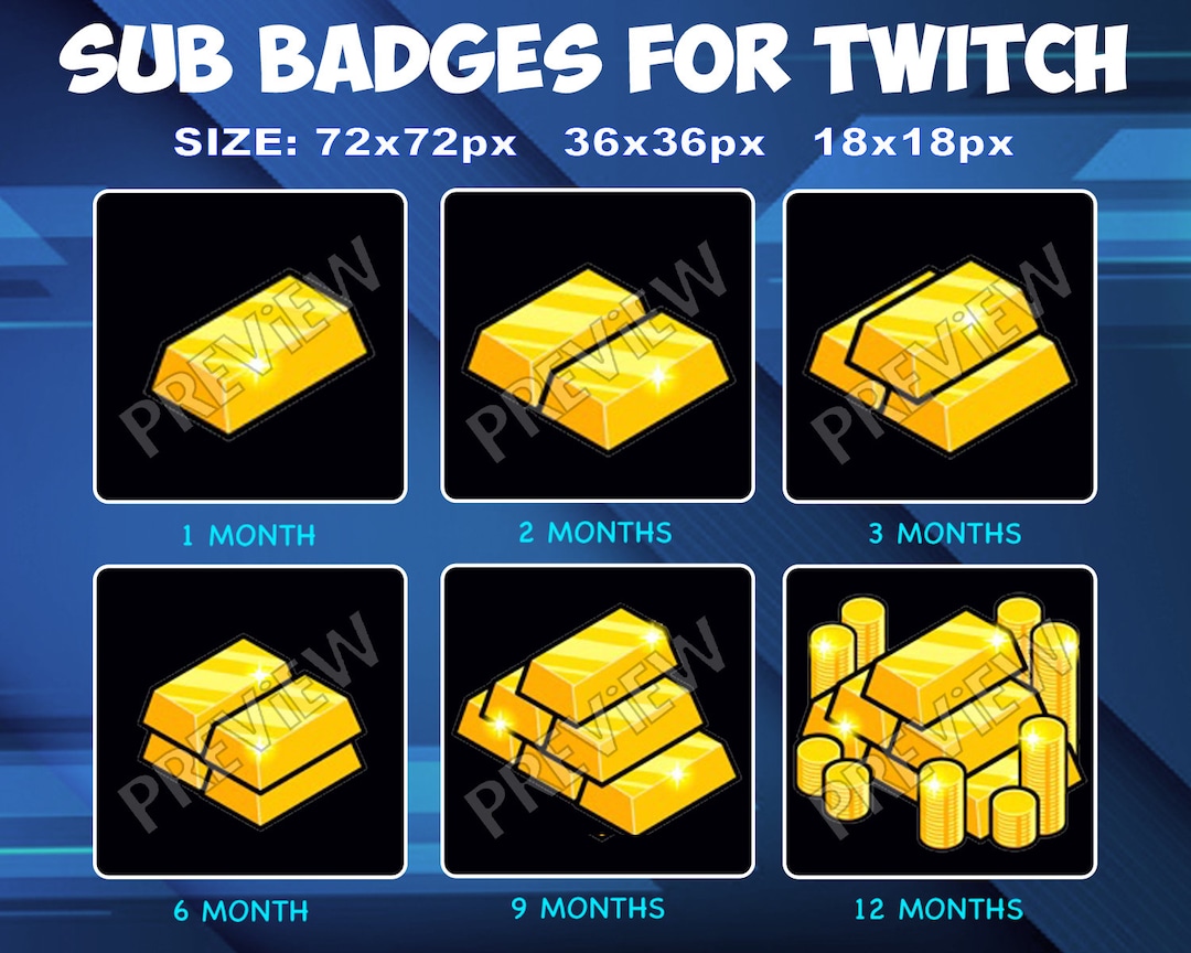 Gold Bars Twitch Kick Sub Badges Set Subscribers Sub Bit Loyalty Badges ...