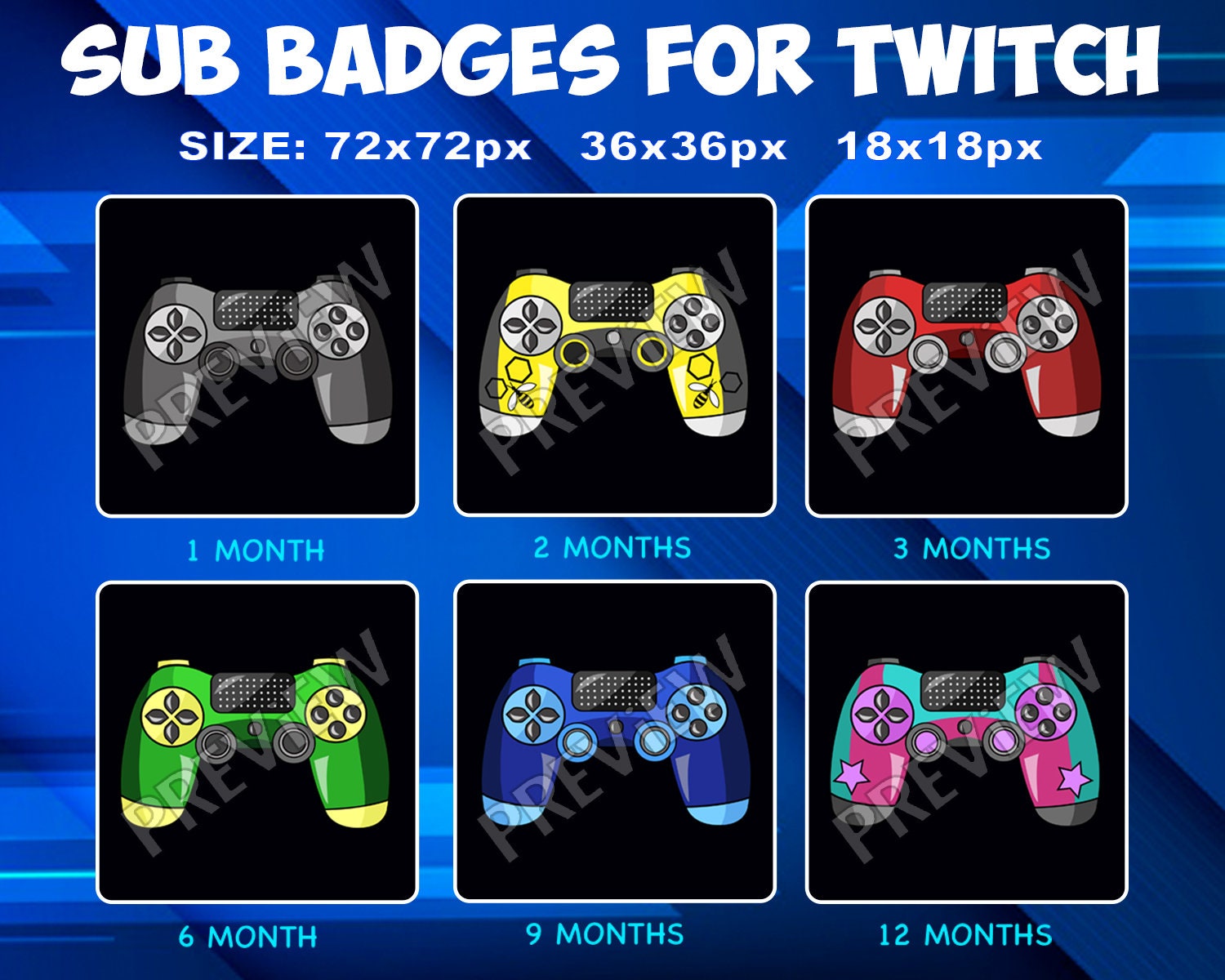 6 Controller Sub / Bit Badges for Twitch Kick, Loyalty Badges Pack for ...