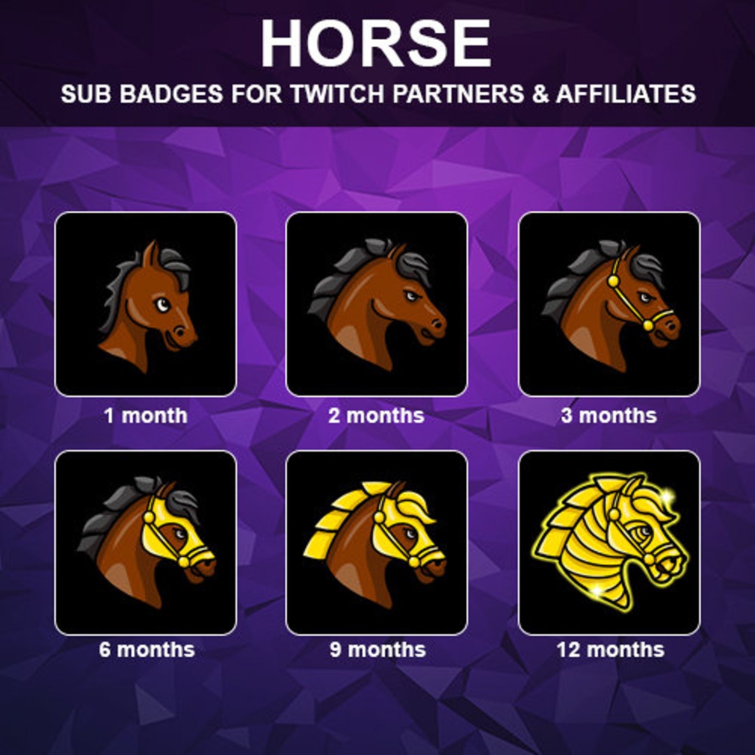 Horse Twitch Sub Badges Subscribers Sub Bit Loyalty Badges - Etsy