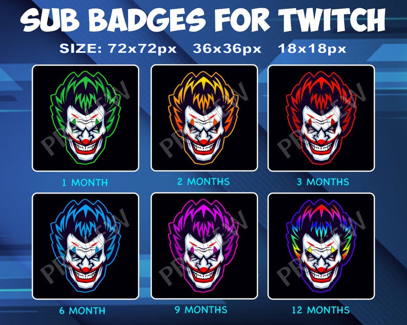 Joker Twitch Kick Sub Badges Subscribers Sub Bit Loyalty Badges Jokers Head Bits Sub Badge For