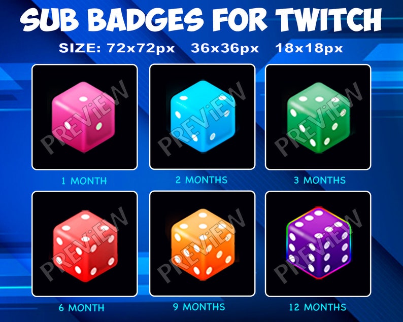 6 Dice Sub / Bit Badges for Twitch Kick, Loyalty Badges Pack for Twitch ...