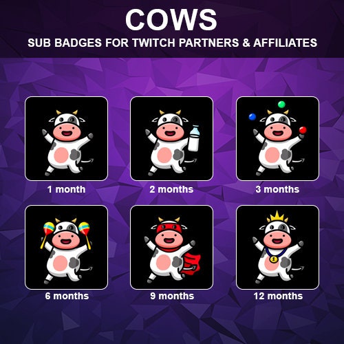Cows Sub Badges | Twitch Kick Cows Subscribers Loyalty Sub Bit Badges ...