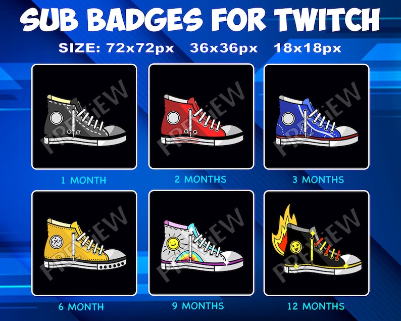 6 Sneakers Sub / Bit Badges for Twitch Kick, Loyalty Badges Pack for ...