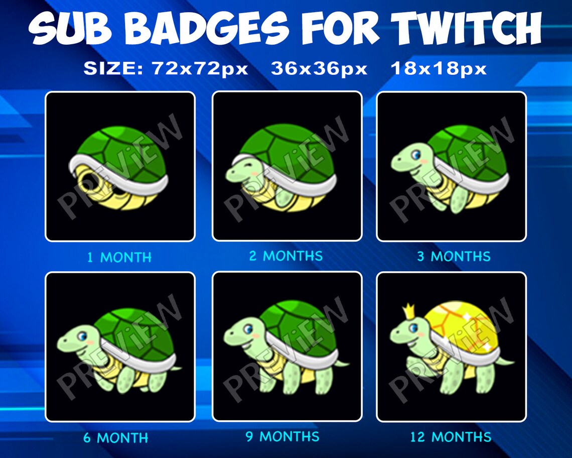 6 Turtle Sub / Bit Badges for Twitch Loyalty Turtles Badges - Etsy