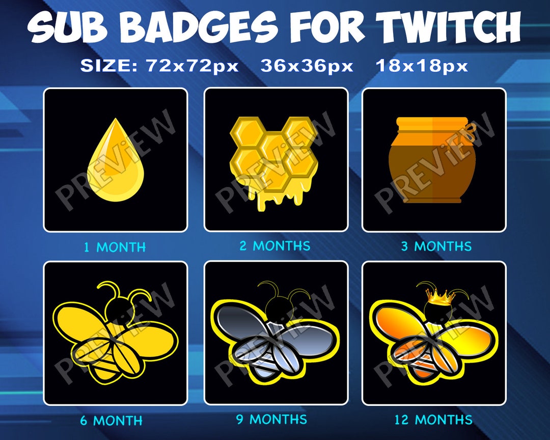 Bee Honey Twitch Kick Sub Badges Subscribers Sub Bit Loyalty Twitch ...