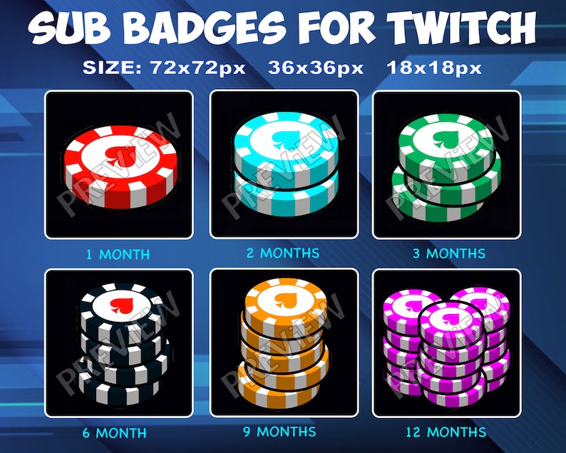 Pokers Chips Twitch Kick Sub Badges Subscribers Sub Bit Loyalty Badges ...