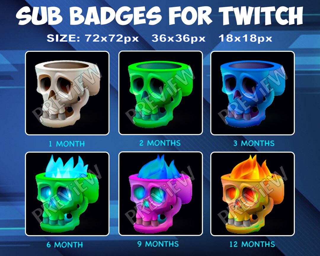 Skull Fire Twitch Kick Sub Badges Subscribers Sub Bit Loyalty Badges - Etsy