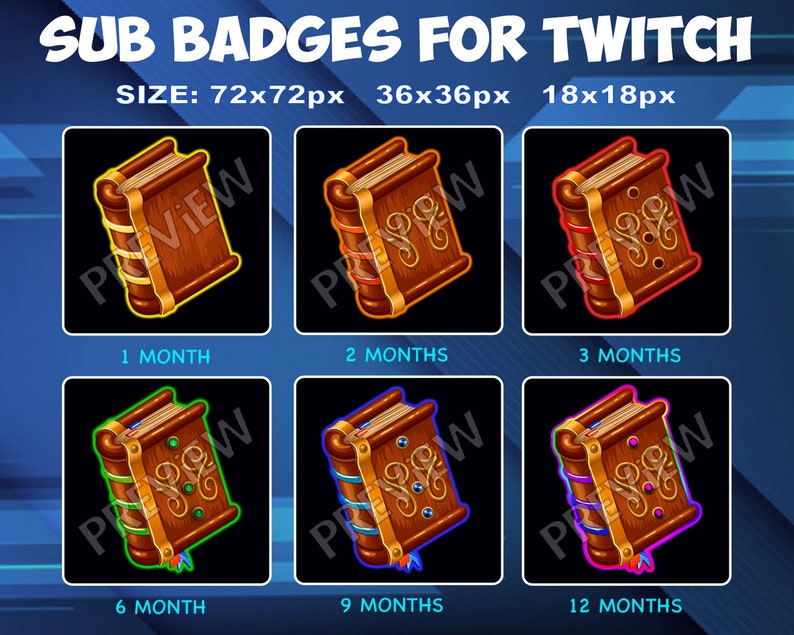 Magic Book Twitch Kick Sub Badges Subscribers Sub Bit Loyalty Badges - Etsy
