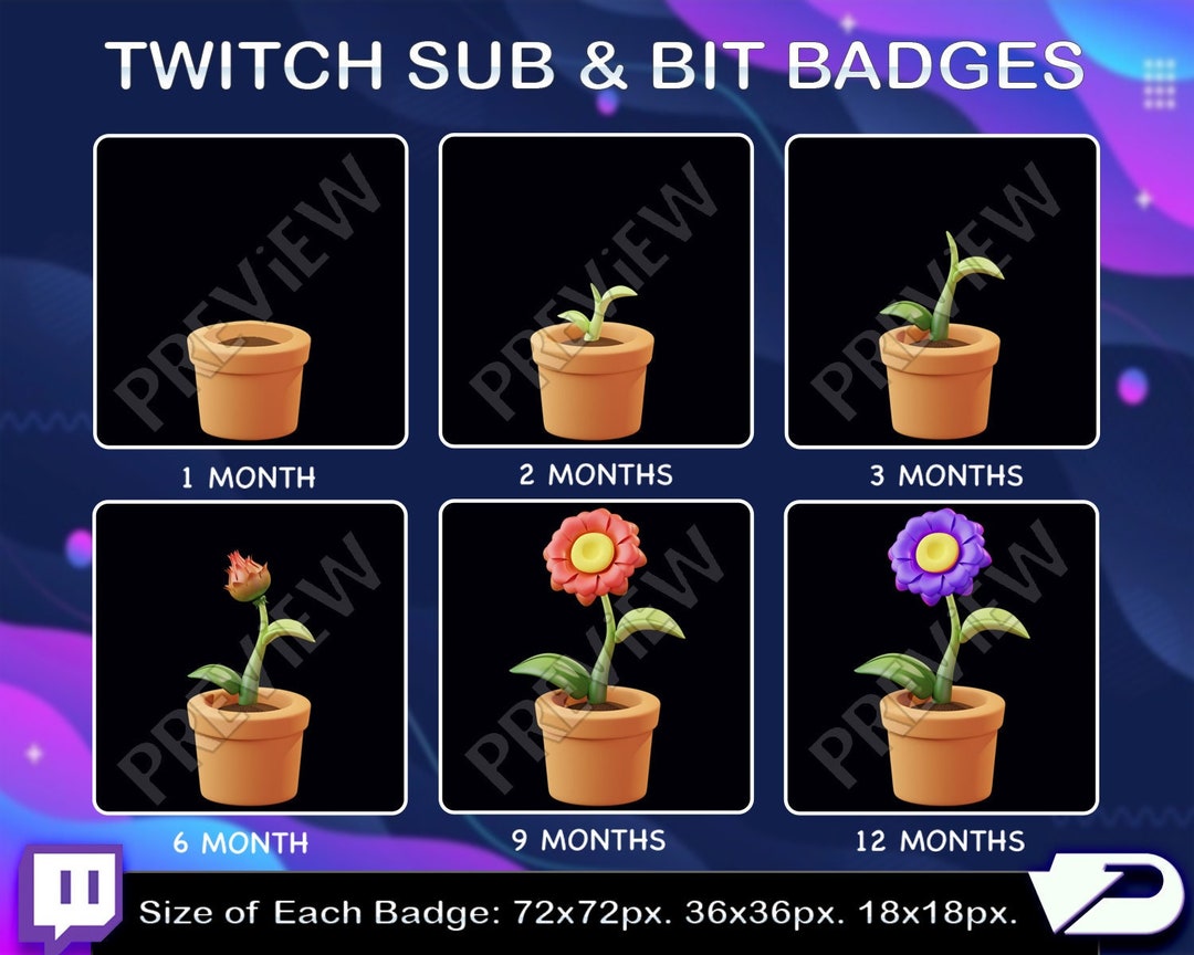 Flowers Sub Badges | Twitch Kick Flowers Subscribers Loyalty Sub Bit ...