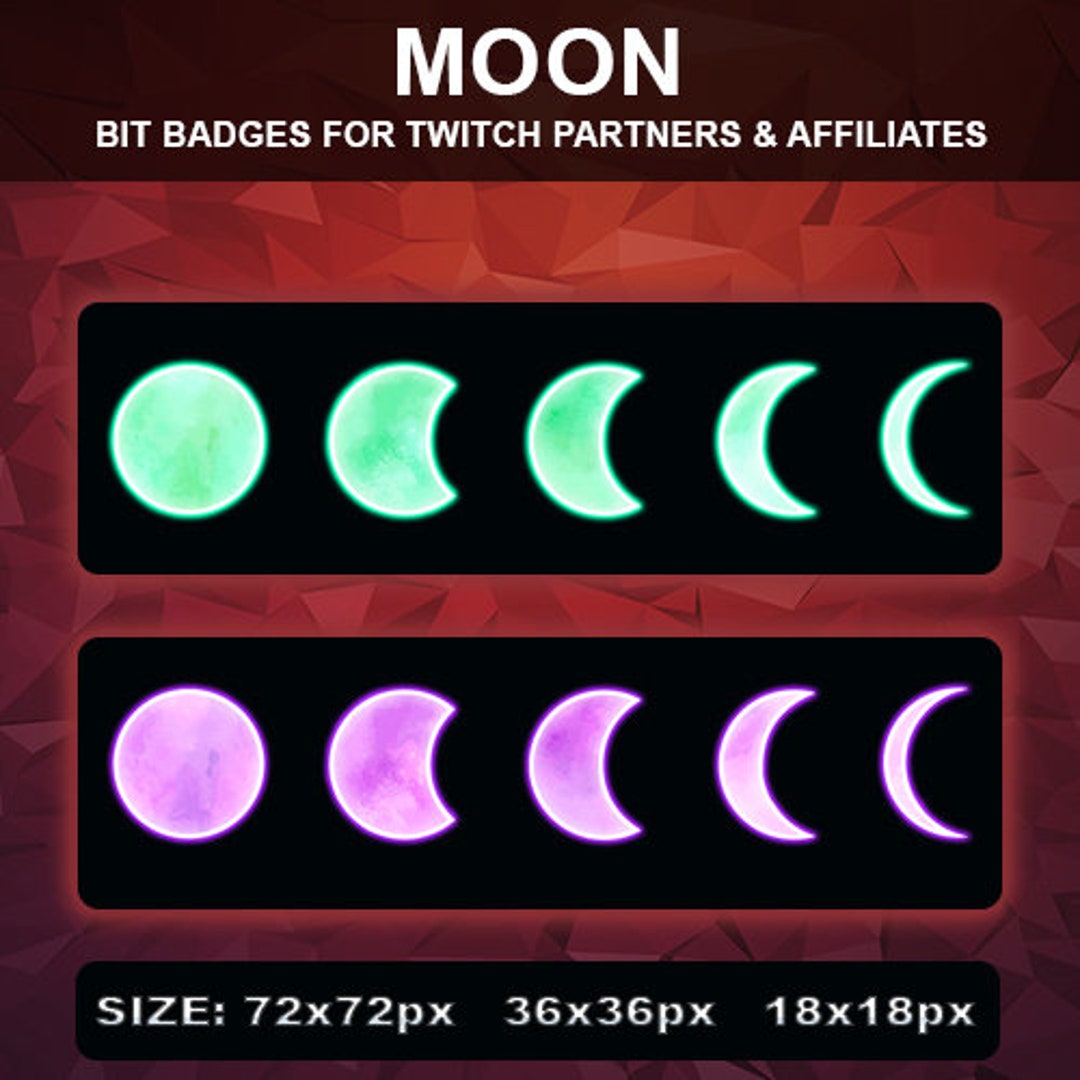 Twitch Kick Neon Moon Bit Badges Pack | Subscribers Twitch Kick Cheer ...