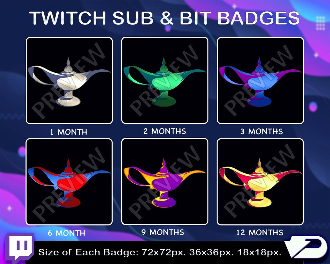 Magic Lamp Sub Badges | Twitch Kick Magic Lamp Alladin Jinn Subscribers ...