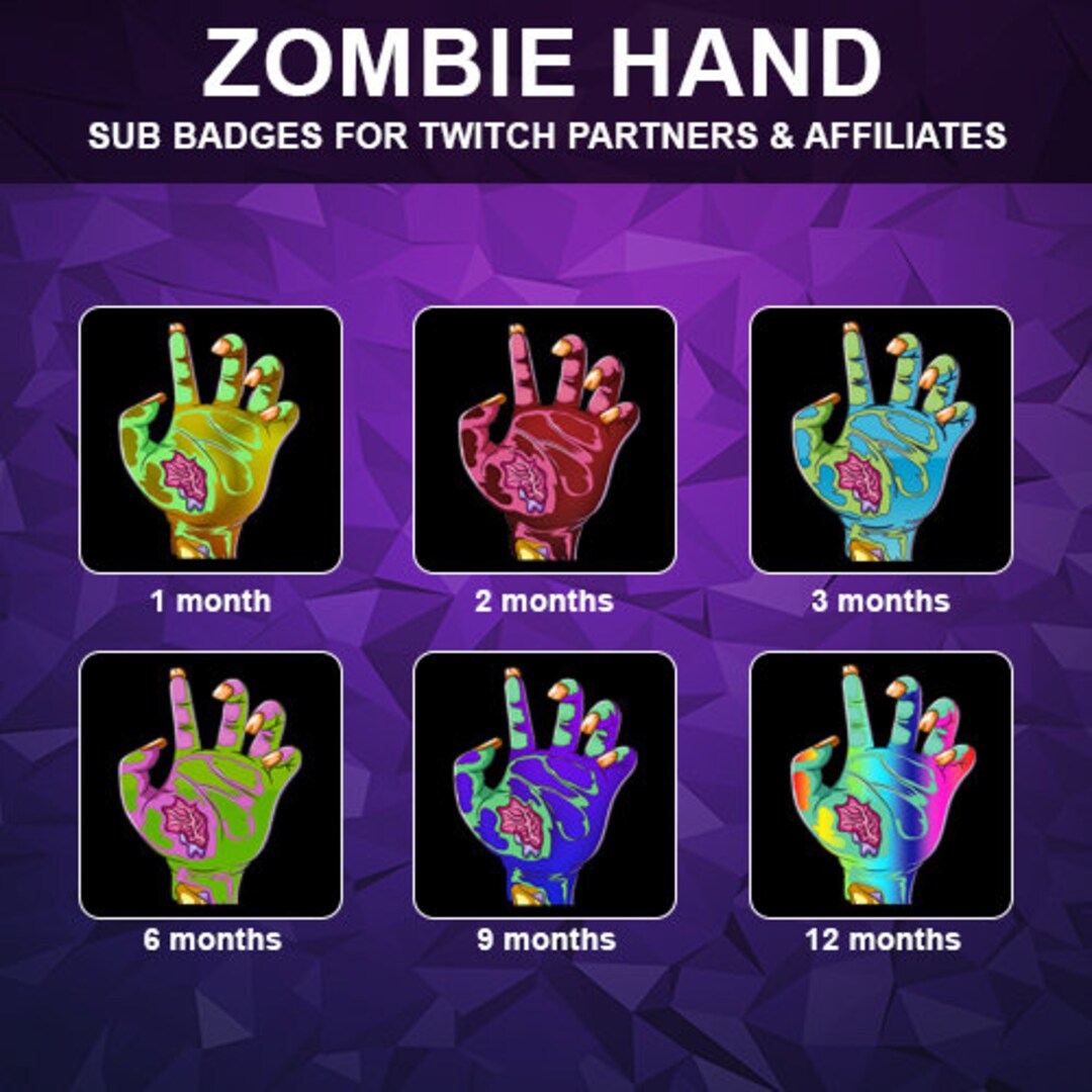 Zombie Hand Sub Badges | Twitch Kick Hands Subscribers Loyalty Sub Bit ...