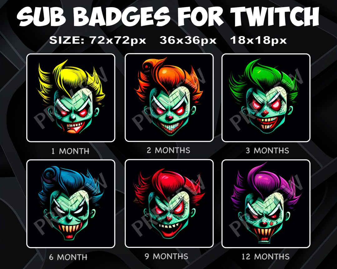 6 Joker Sub / Bit Badges for Twitch Kick, Loyalty Badges Pack for ...