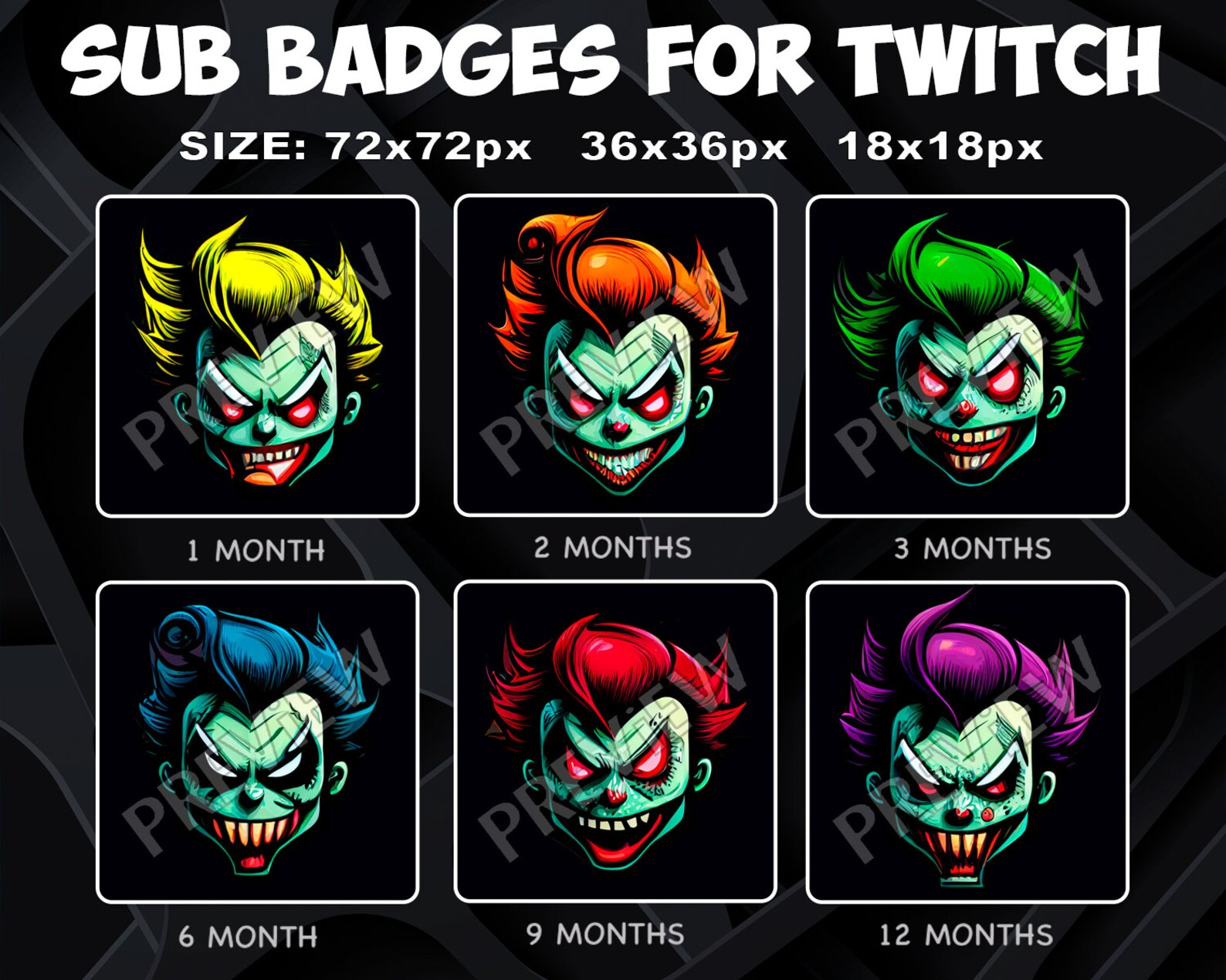 6 Joker Sub / Bit Badges for Twitch Kick, Loyalty Badges Pack for ...