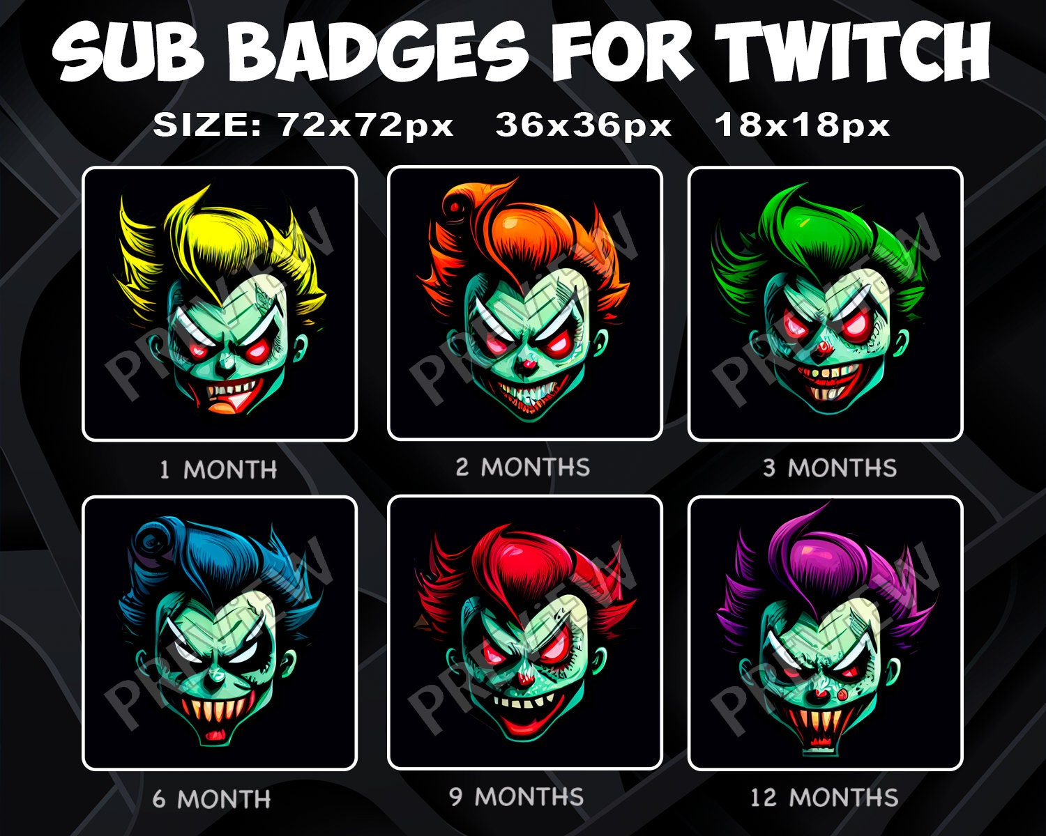 6 Joker Sub / Bit Badges for Twitch Kick, Loyalty Badges Pack for ...