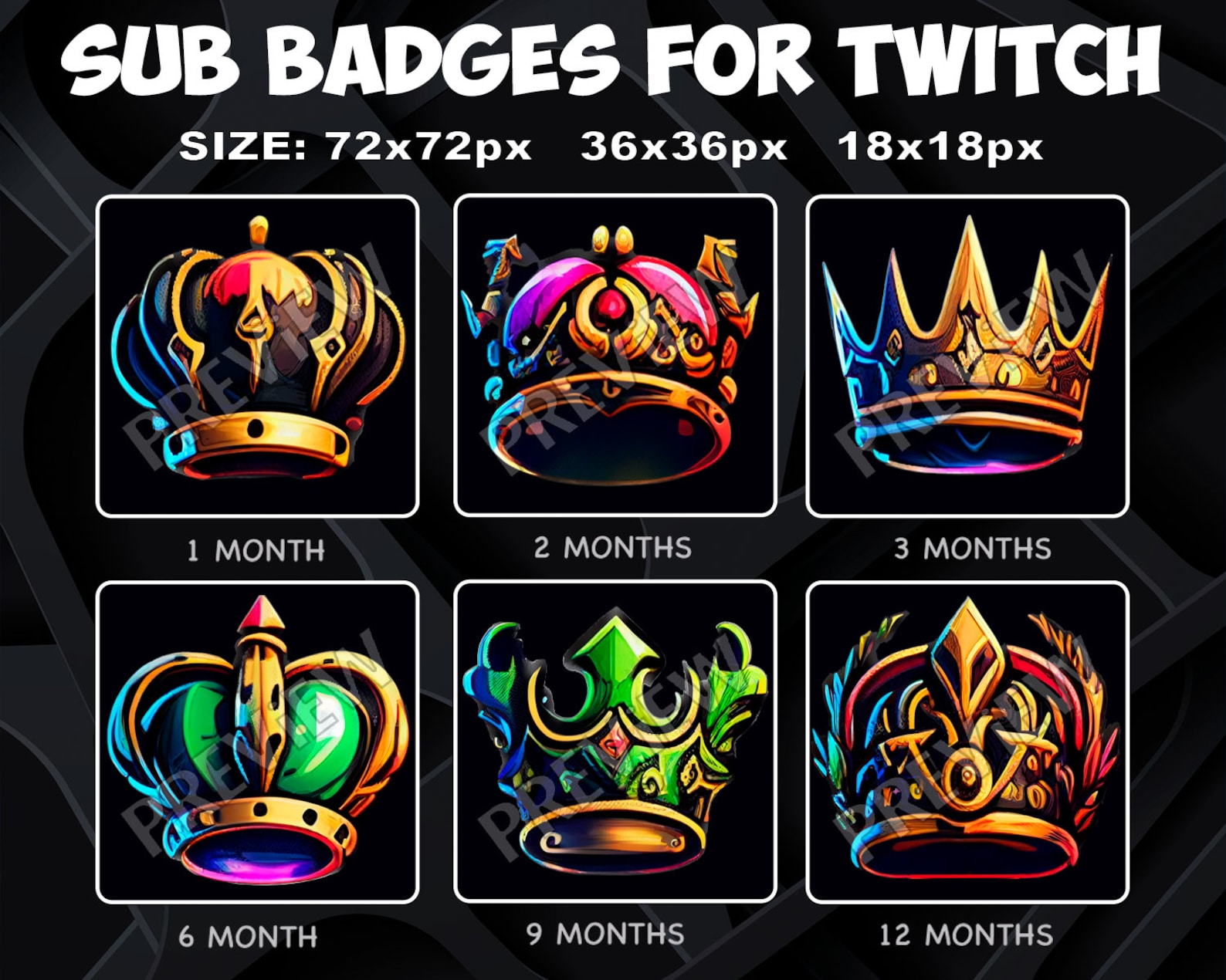 Crown Sub Badges | Twitch Kick Crowns Subscribers Loyalty Sub Bit ...