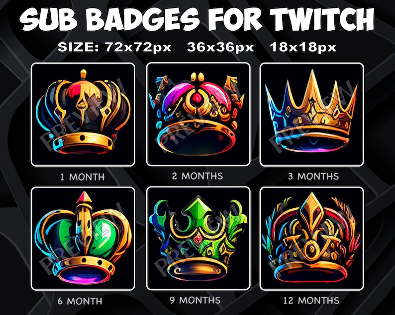 Crown Sub Badges | Twitch Kick Crowns Subscribers Loyalty Sub Bit ...