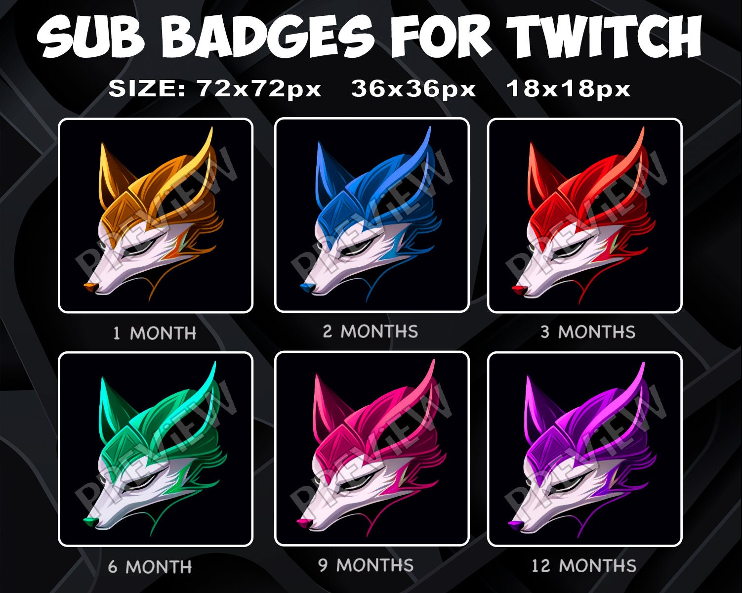 6 Fox Sub / Bit Badges for Twitch Kick, Loyalty Badges Pack for Twitch ...