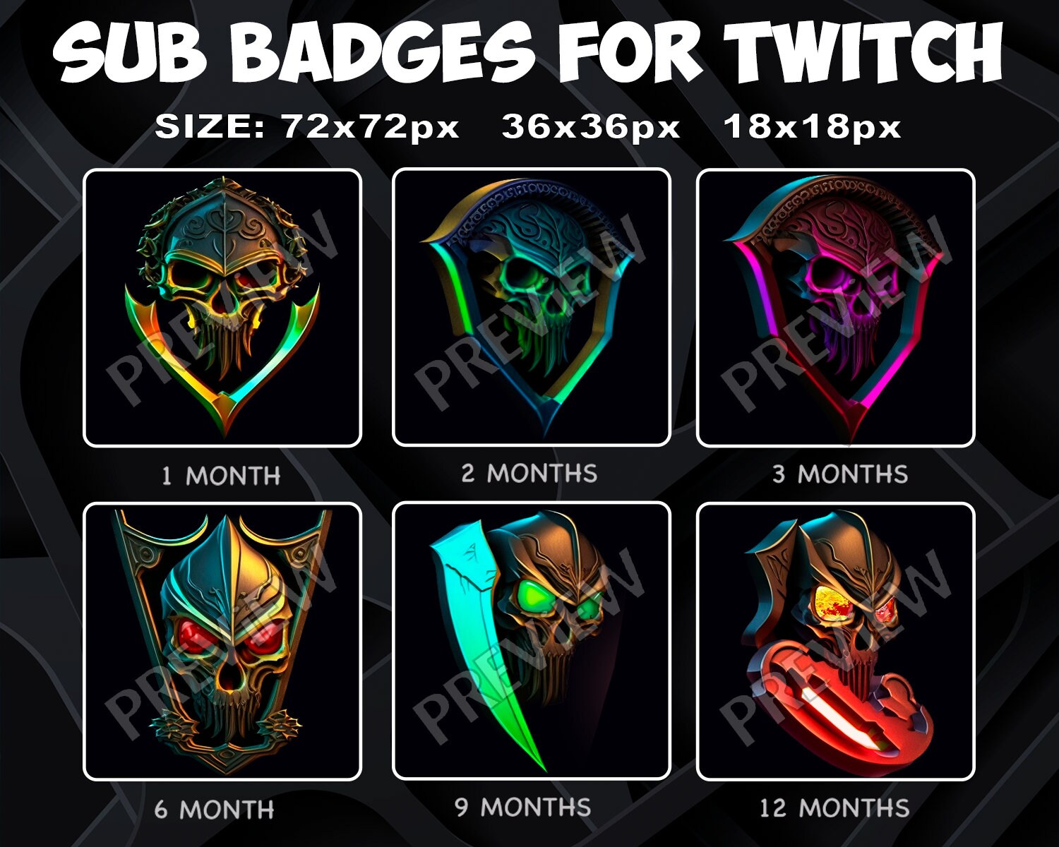 6 Twitch Kick Skulls Sub / Bit Badges for Twitch Kick, Loyalty Badges ...