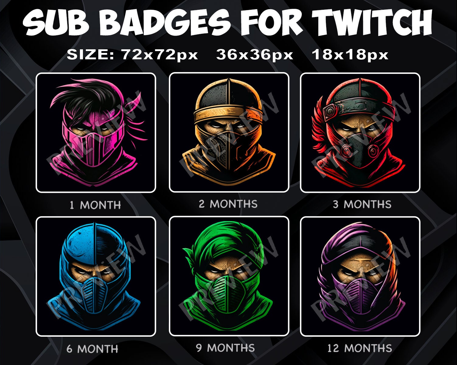 6 Ninja Twitch Kick Sub Badges, Bit Badges for Twitch Kick, Loyalty ...