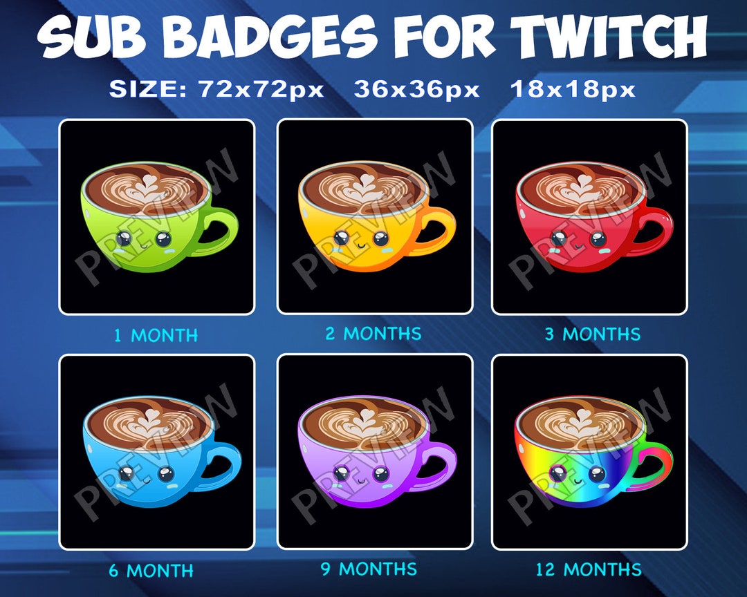 Coffee Cup Twitch Kick Sub Badges Subscribers Kawaii Cute Sub Bit ...