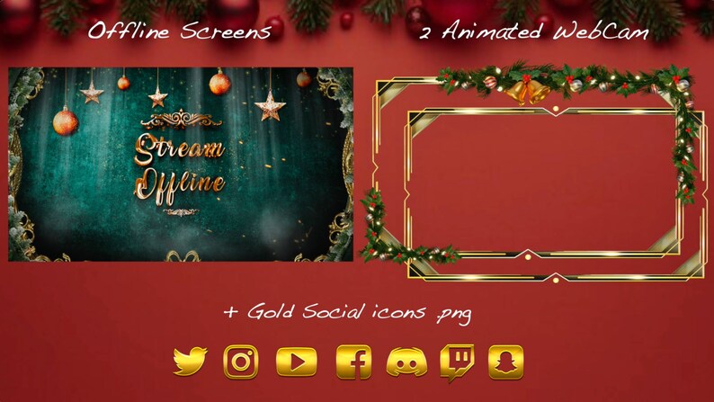 Gold Christmas Pack Animated Overlays Screens Twitch Package - Etsy