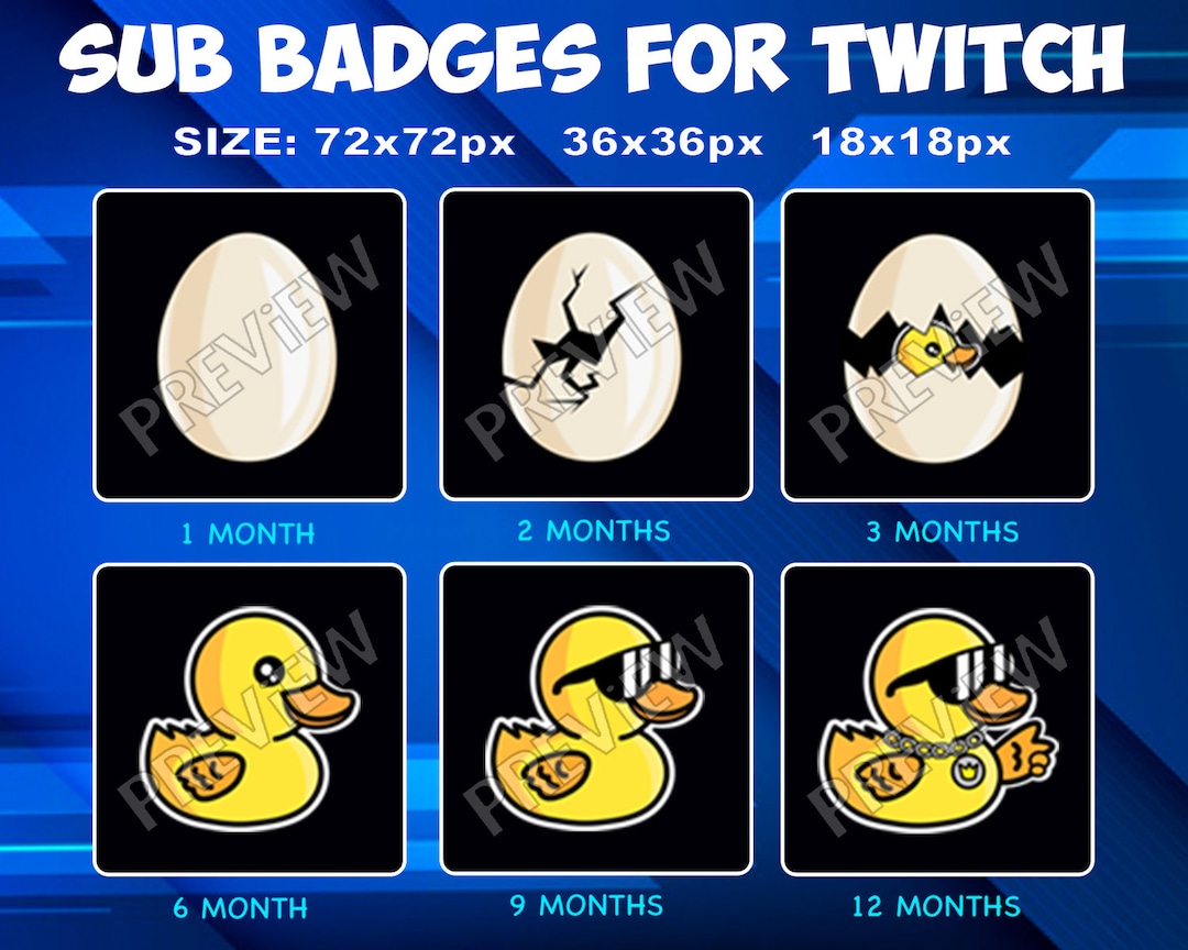 6 Duck Sub / Bit Badges for Twitch Kick, Loyalty Rank Badges Pack for ...