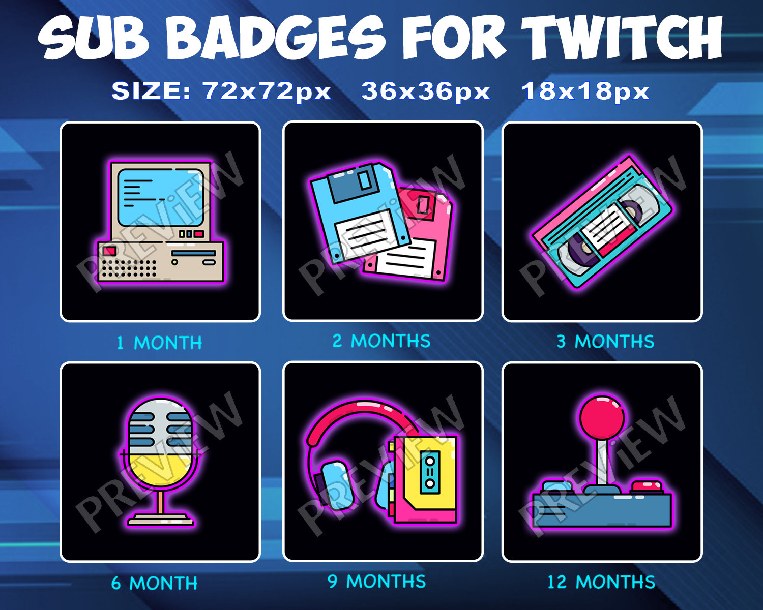 Retro 80s Twitch Kick Sub Badges Subscribers Sub Bit Loyalty Badges ...