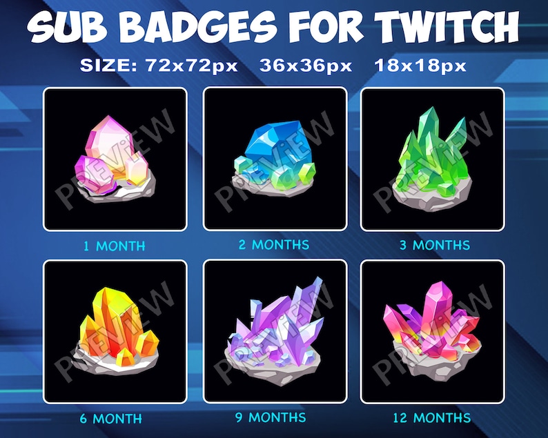 Crystals Twitch Kick Sub Badges Subscribers Sub Bit Loyalty - Etsy