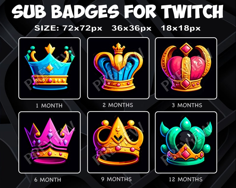 Crown Sub Badges | Twitch Kick Crowns Subscribers Loyalty Sub and Bit ...
