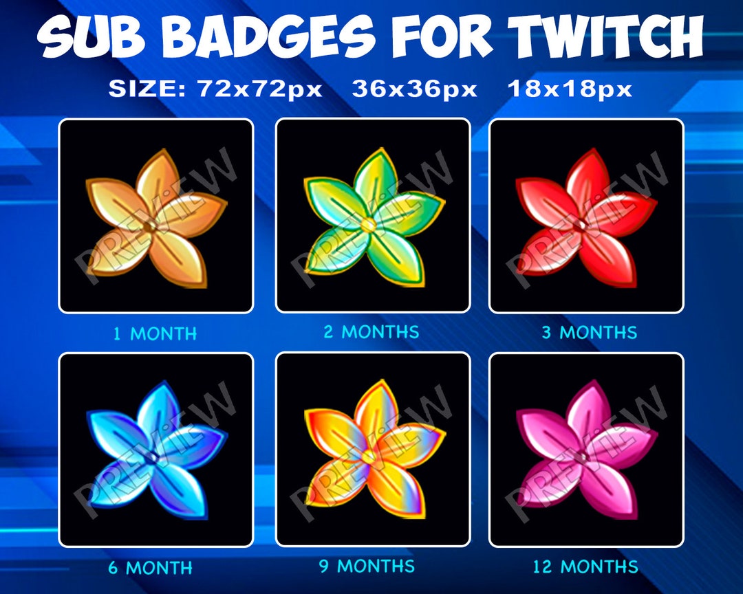 6 Flowers Sub / Bit Badges for Twitch Kick, Loyalty Badges Pack for ...