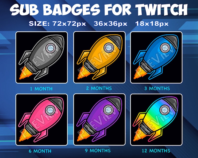Space Shuttle Rocket Twitch Kick Sub Badges Subscribers Sub Bit Loyalty ...