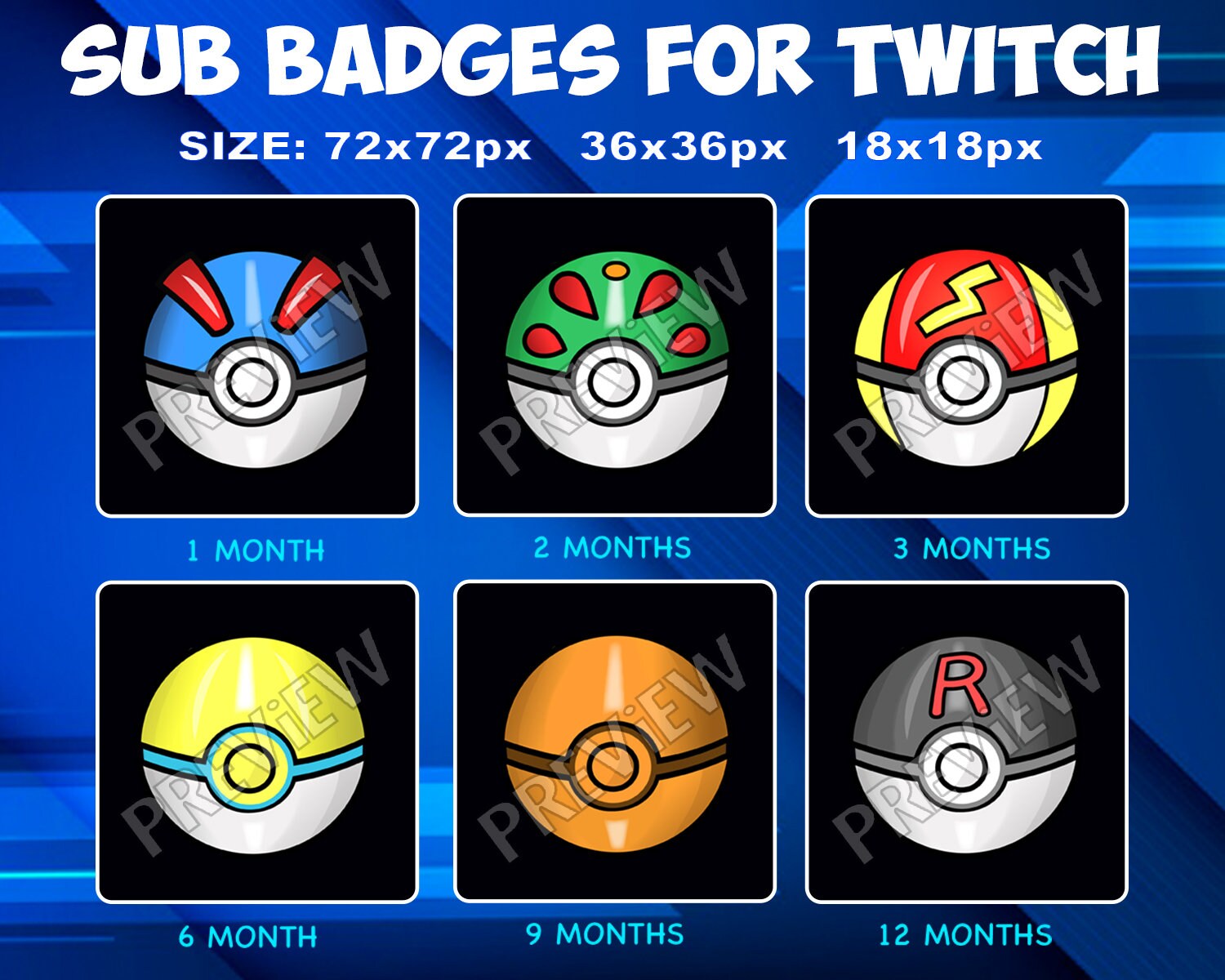 6 Poke-ball Sub / Bit Badges for Twitch Kick, Loyalty Badges Pack for ...